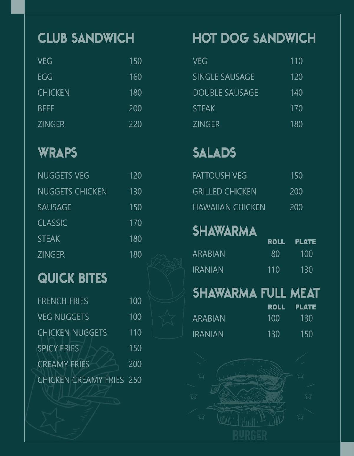 Menu at Burgery by harrtoz cafe, Valapad