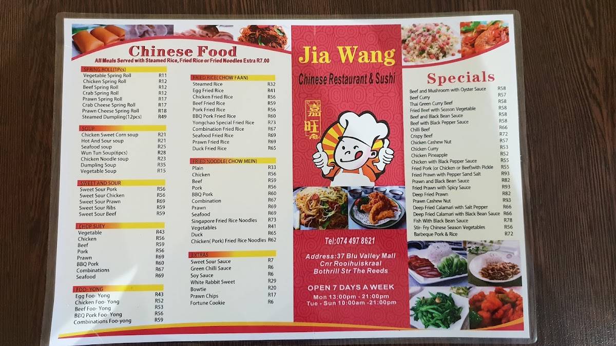 Menu at Jia Wang Blu Valley Mall restaurant, Pretoria