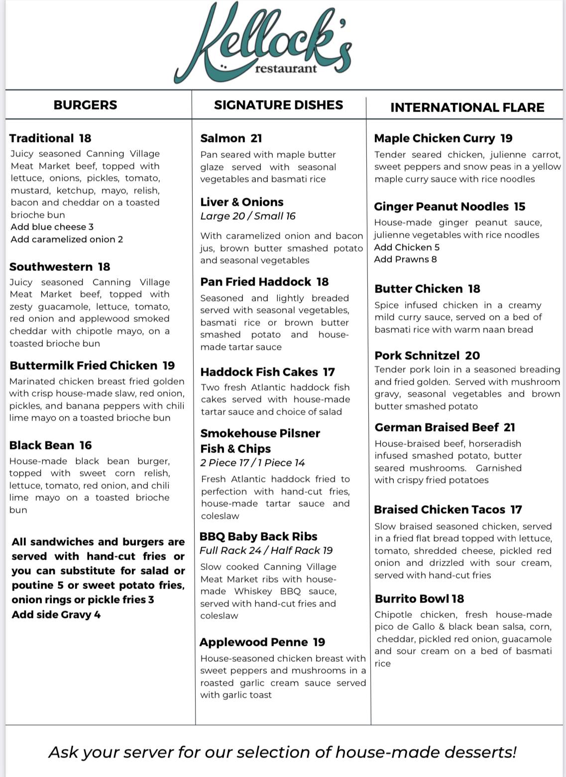 Menu at Kellocks Restaurant, Berwick