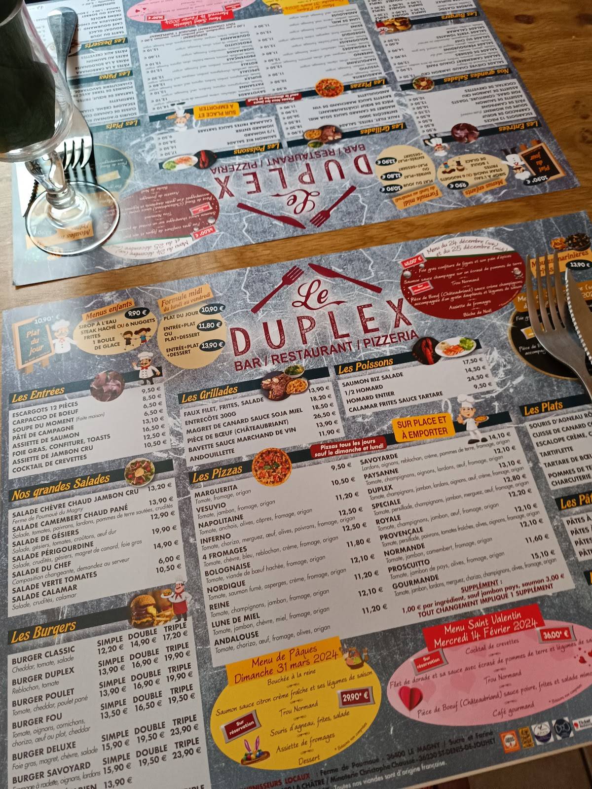 Menu au Le Duplex restaurant, La Châtre