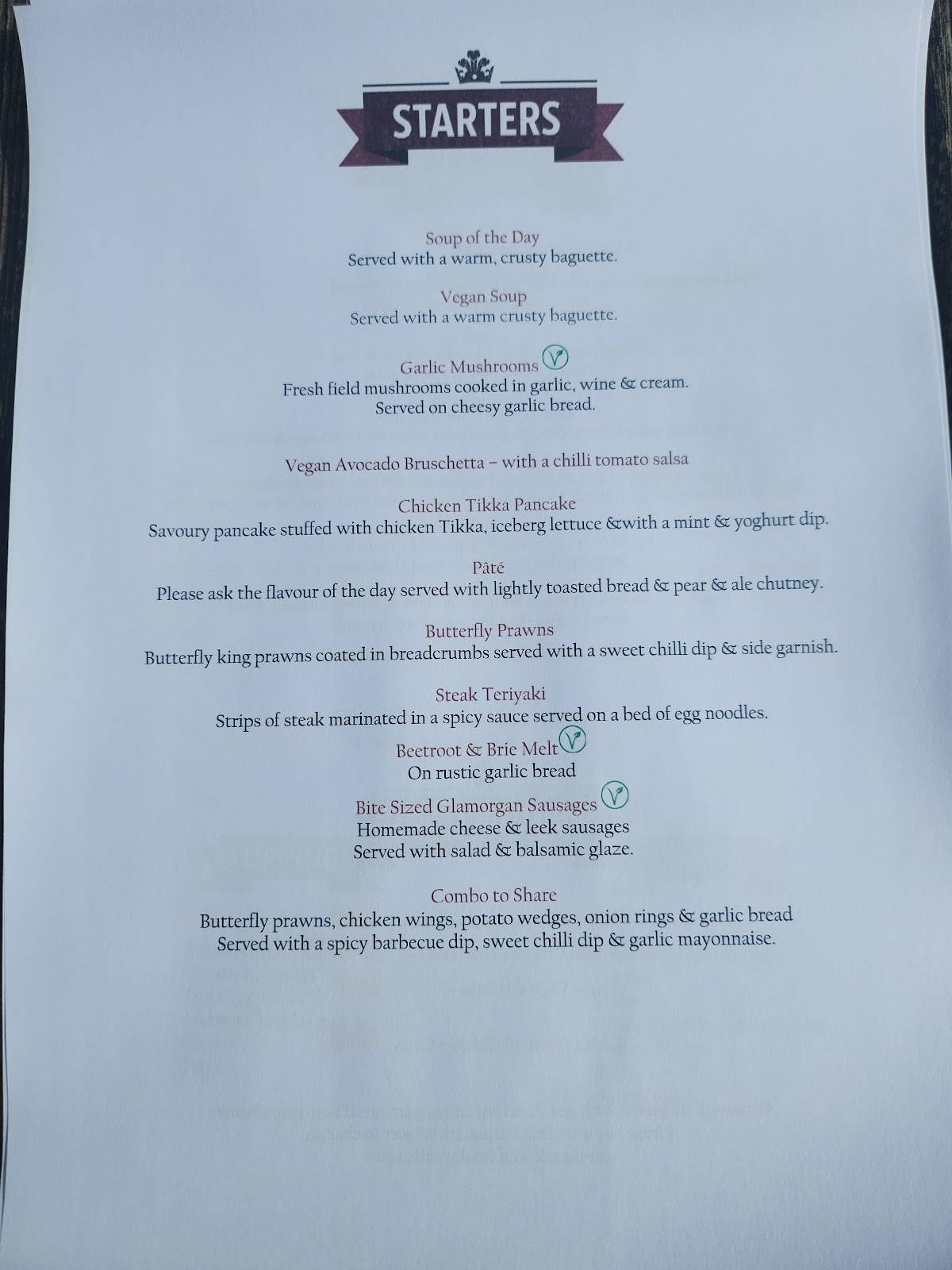 Menu at Little Crown Inn pub & bar, Pontypool, Elled Rd