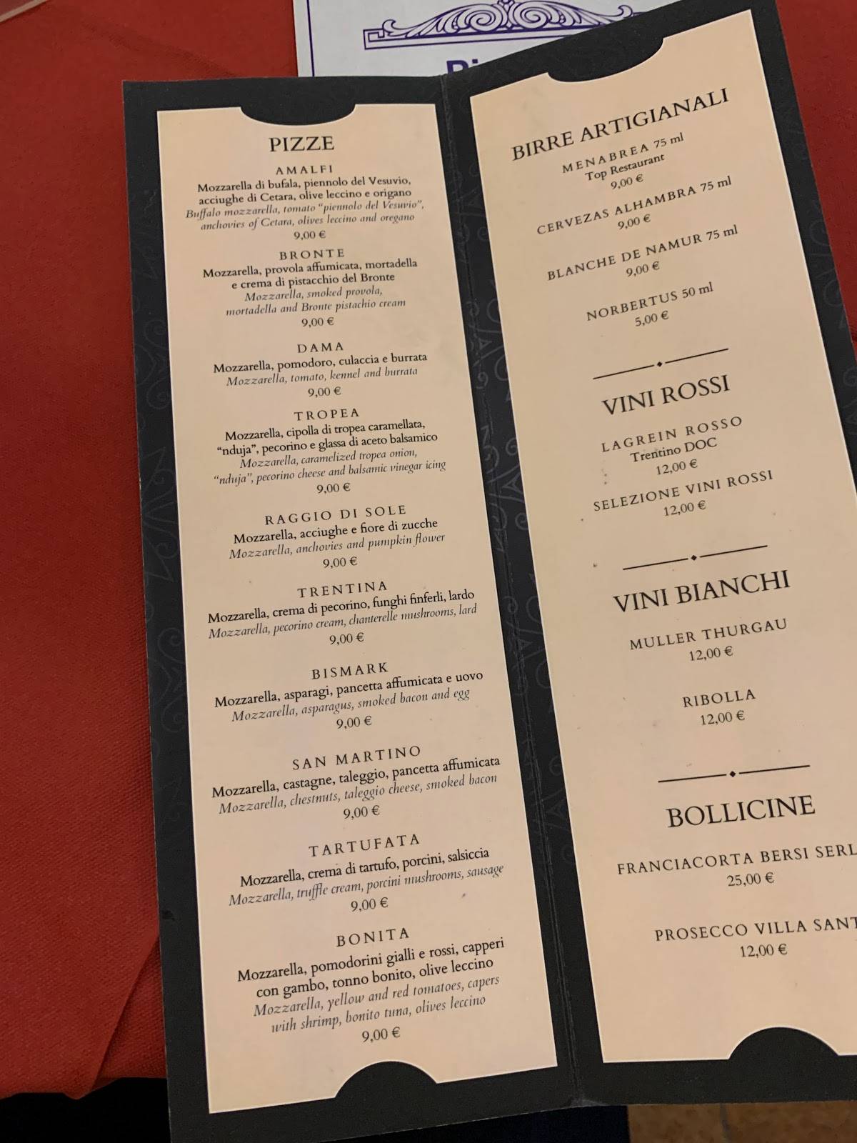 Menu da Maria Luigia Pizzeria Sala Baganza, Sala Baganza