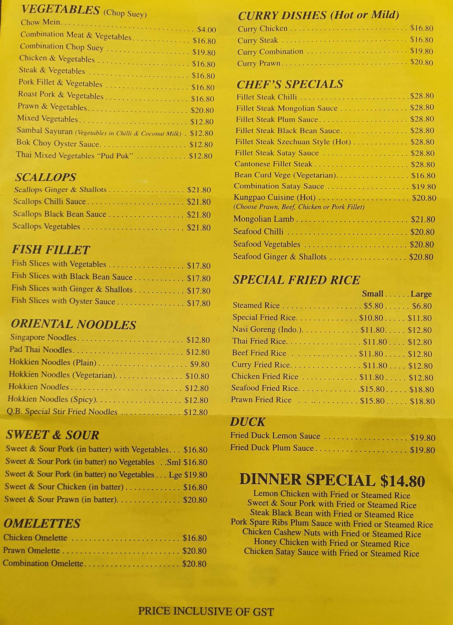 Menu at Queen Bee Chinese Restaurant, Munno Para, 4/262 Curtis Rd