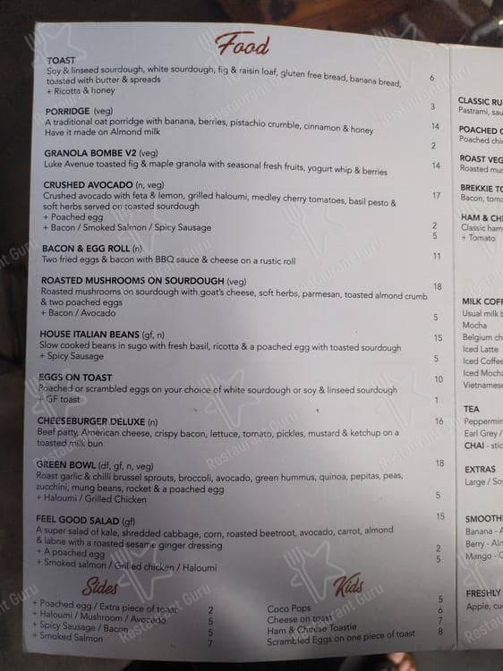 Menu at Dose cafe, North Willoughby