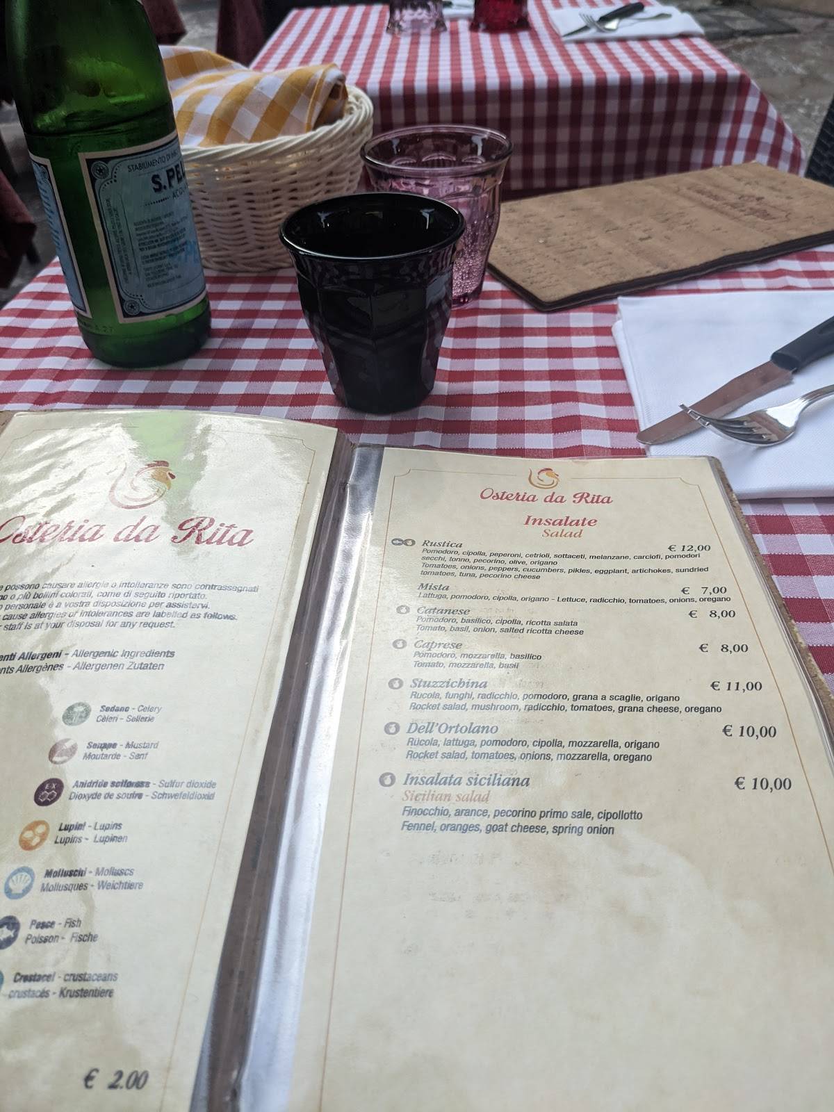 Menu at Osteria da Rita (dal 1991) restaurant, Taormina