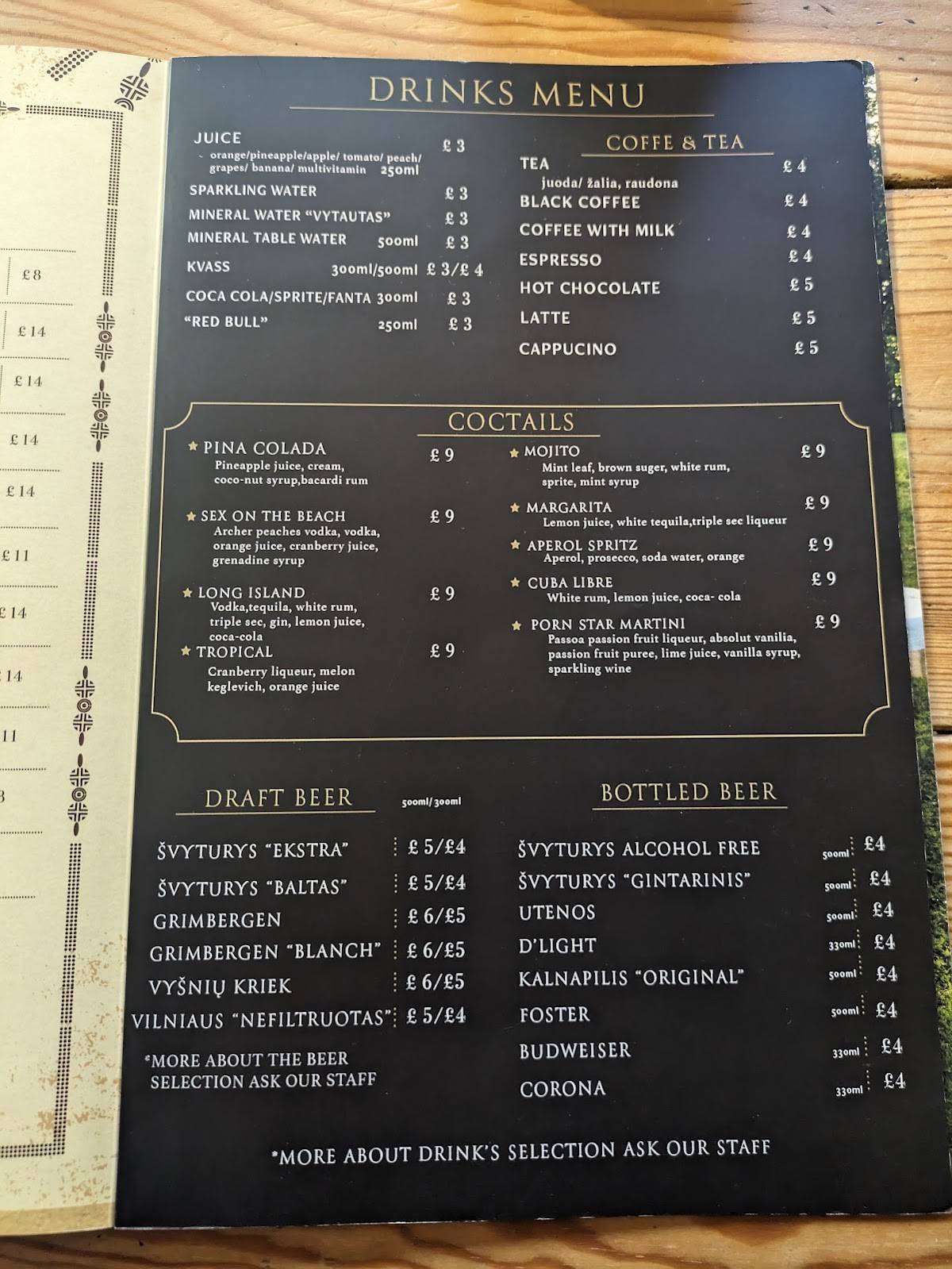 Menu at Kaimas Lithuanian Restaurant, Peterborough