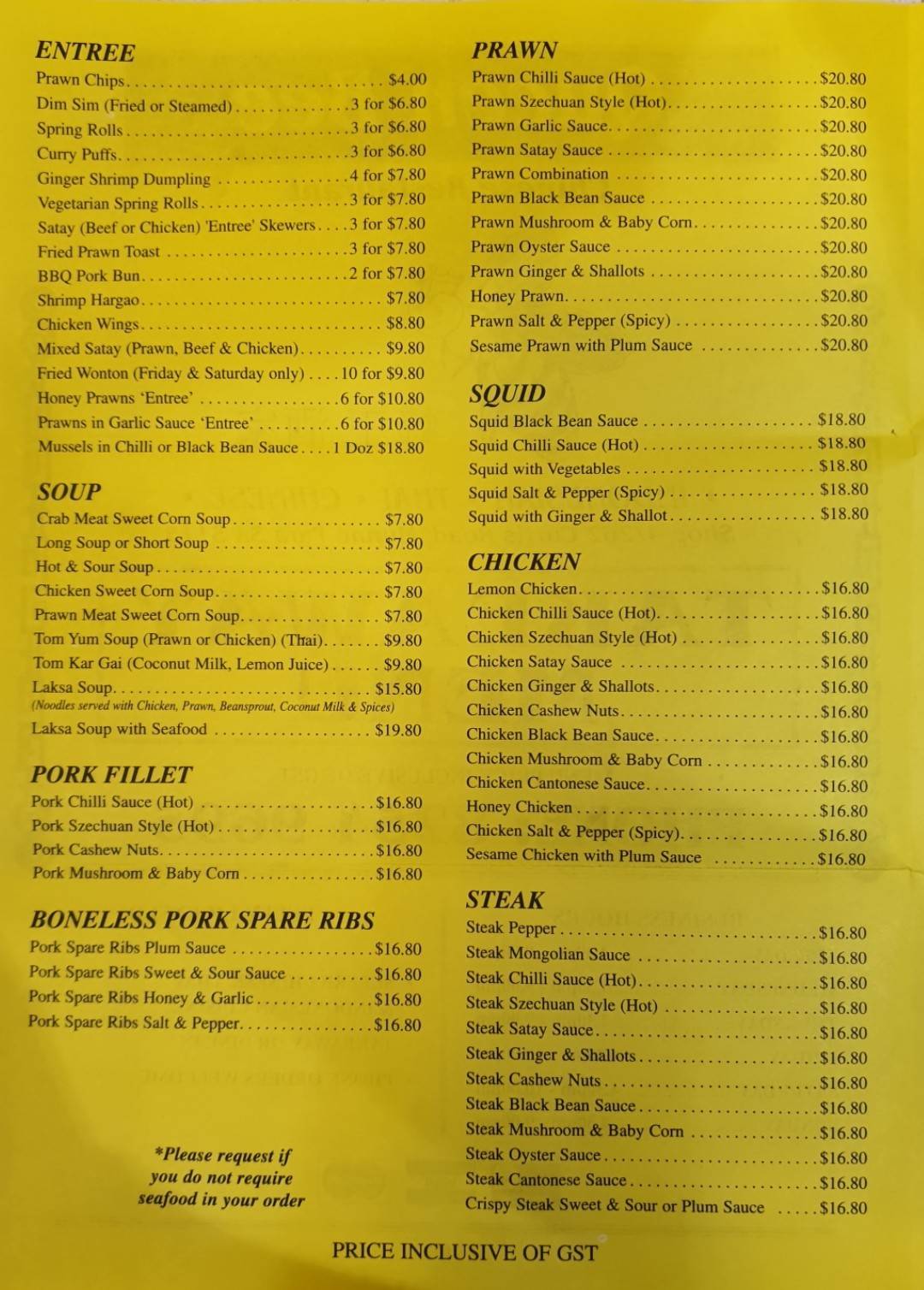 Menu at Queen Bee Chinese Restaurant, Munno Para, 4/262 Curtis Rd