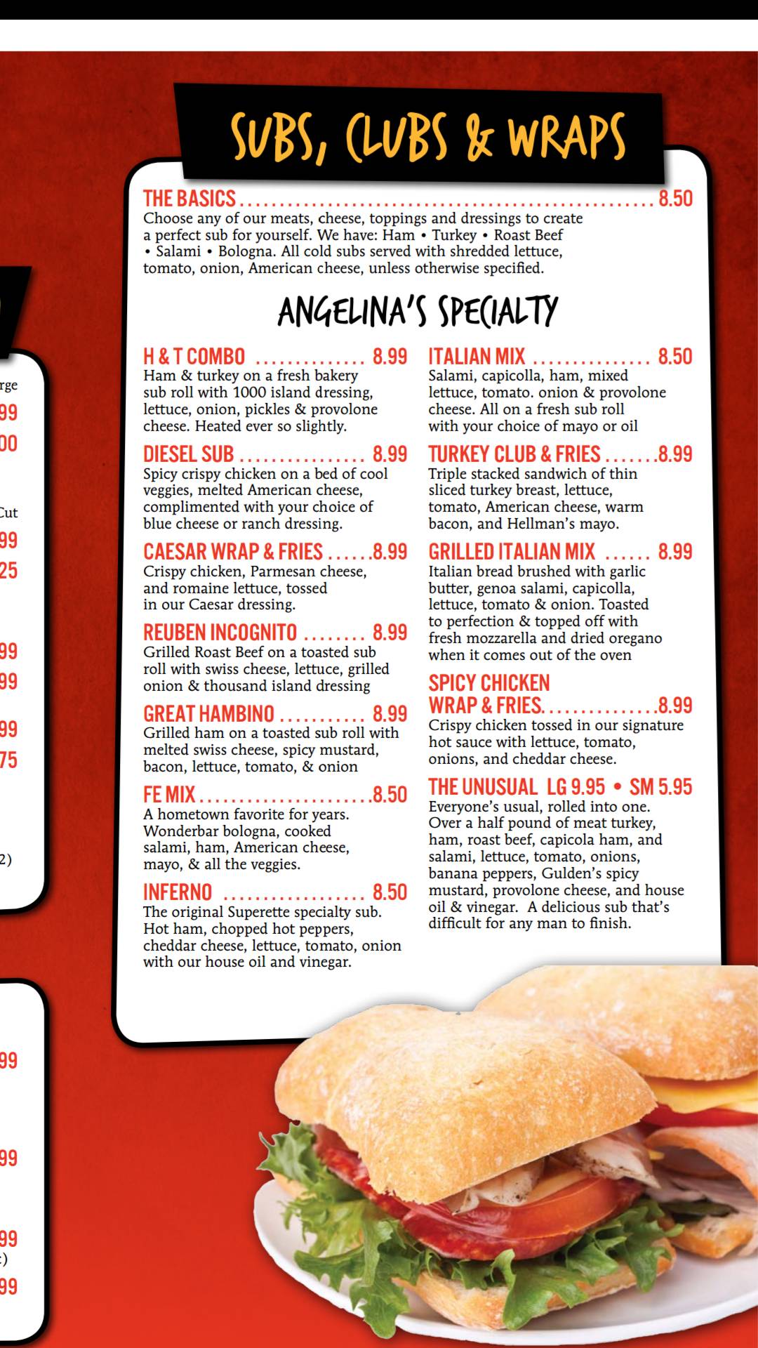 Menu at Angelina's Pizzeria, Queensbury