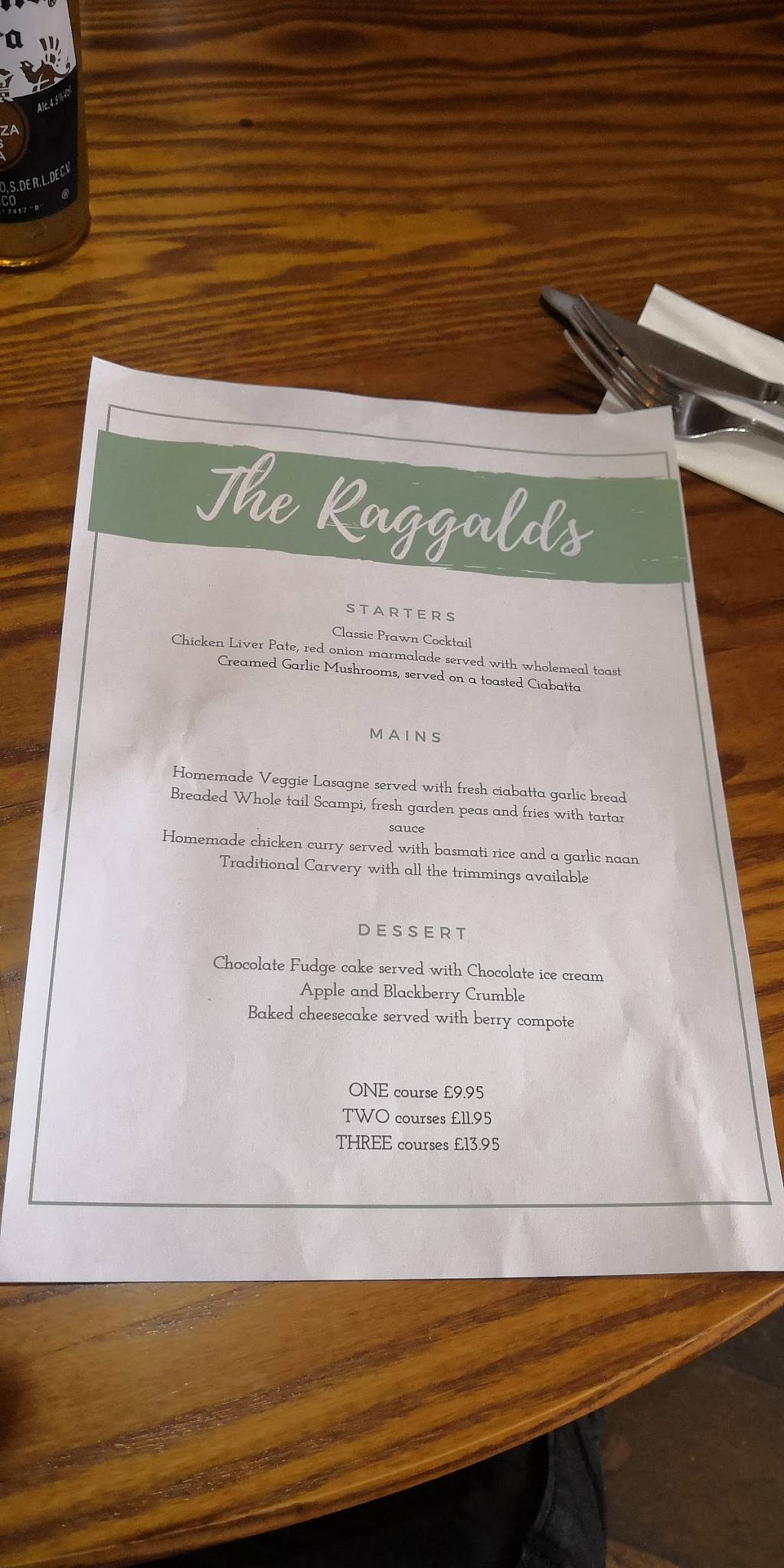 Menu at Raggalds pub & bar, Bradford, Brighouse and Denholme Rd