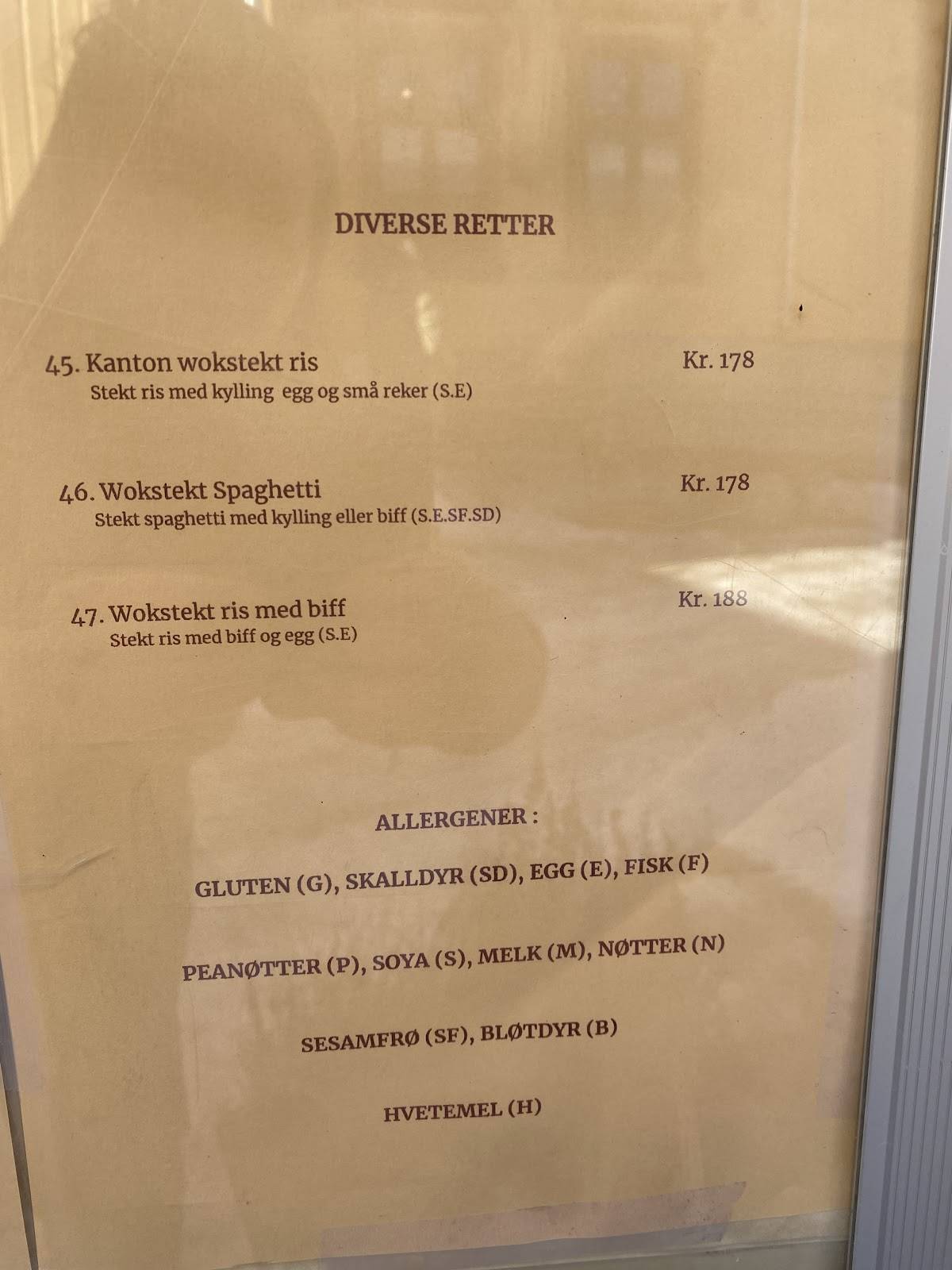 Menu at Dinner 68 restaurant, Lillehammer