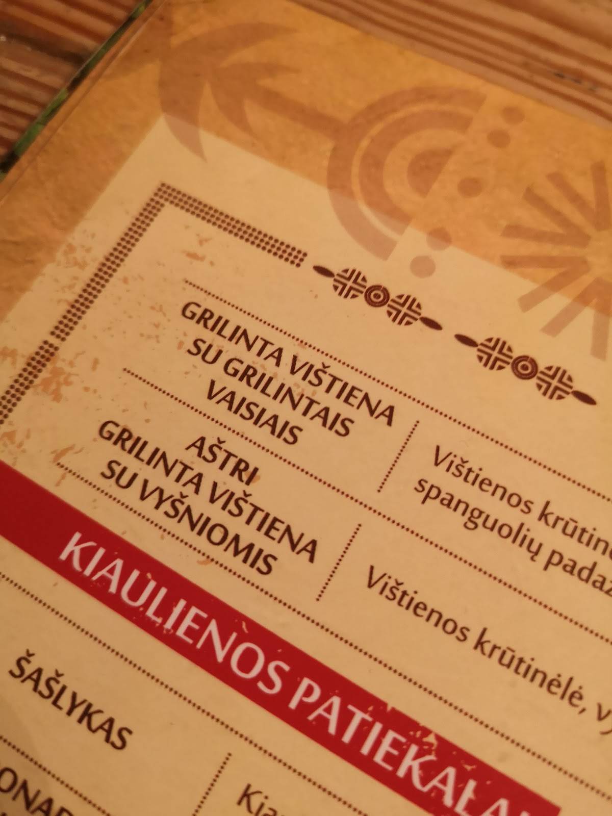 Menu at Kaimas Lithuanian Restaurant, Peterborough