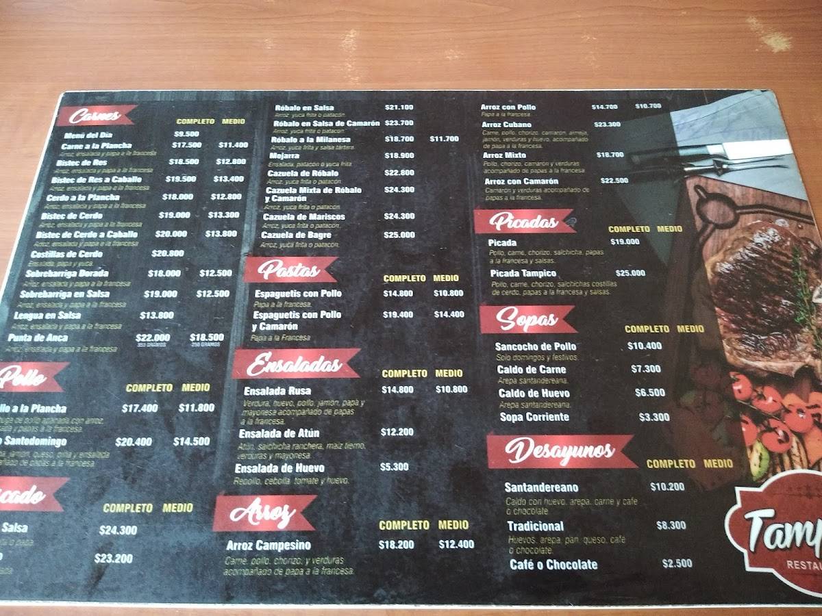 Carta de Restaurante Tampico, Barrancabermeja