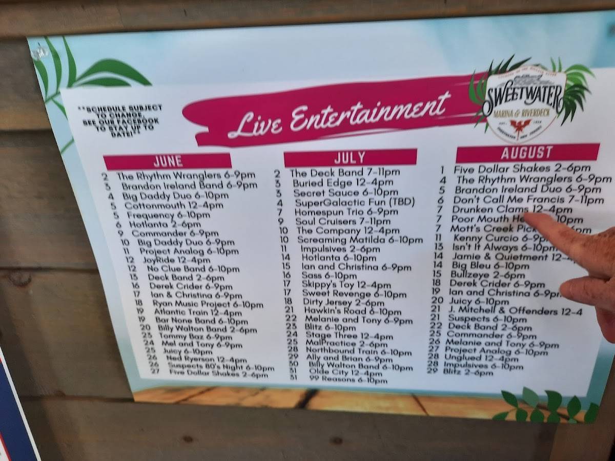 Menu at Sweetwater Marina and Riverdeck pub & bar, Hammonton