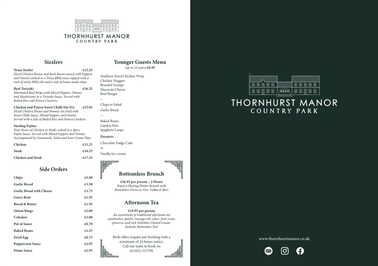 Menu at Thornhurst Manor pub & bar, Doncaster, Holme Ln