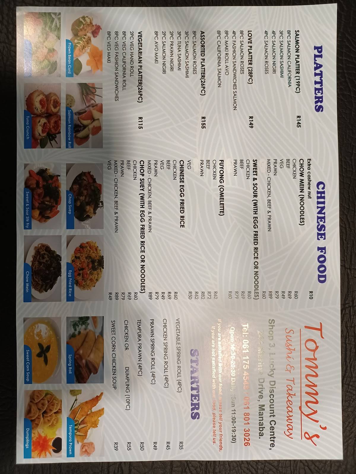 Menu at Tommy sushi manaba restaurant, Margate