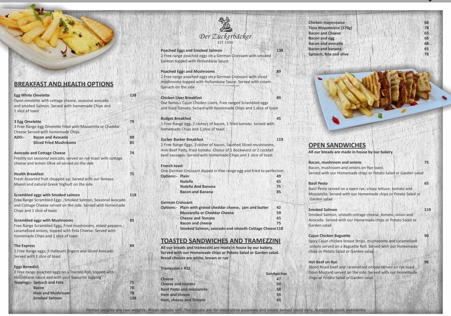 Menu at Der Zucker Backer cafe, Pretoria, Menlyn Retail Park Corner ...