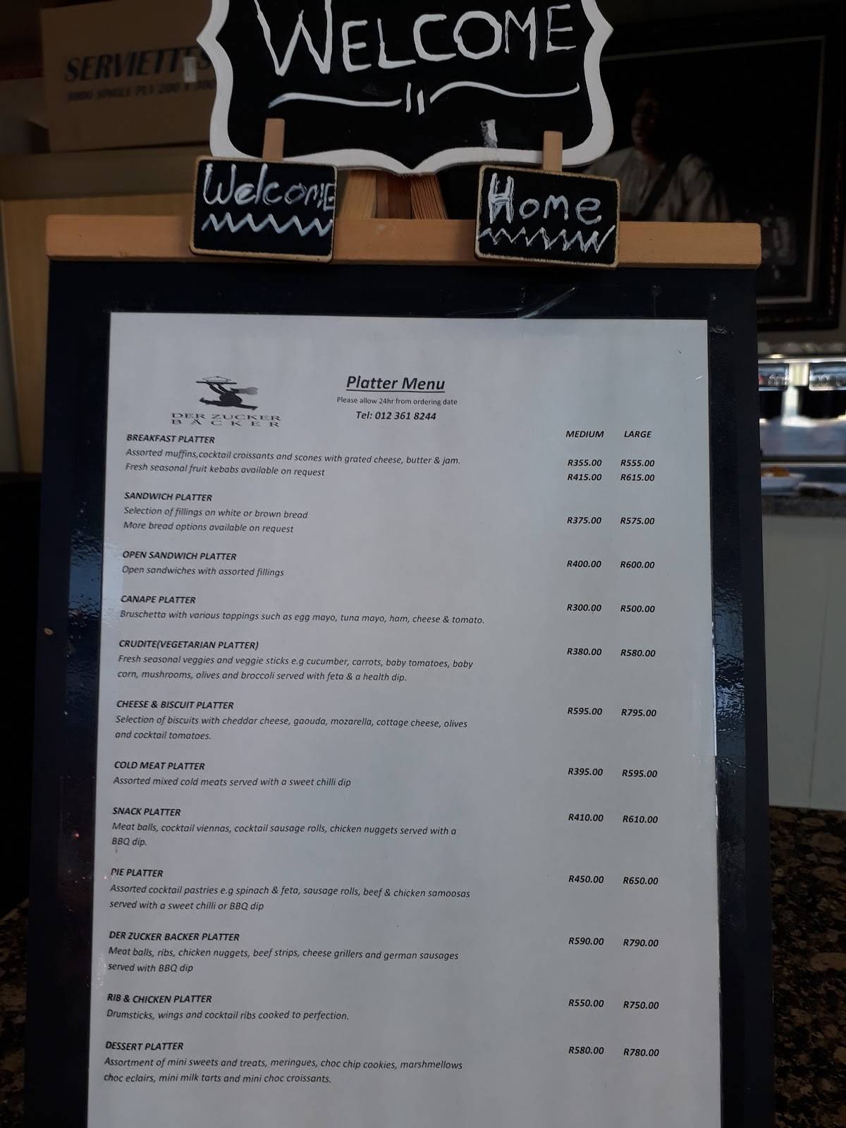 Menu at Der Zucker Backer cafe, Pretoria, Menlyn Retail Park Corner ...