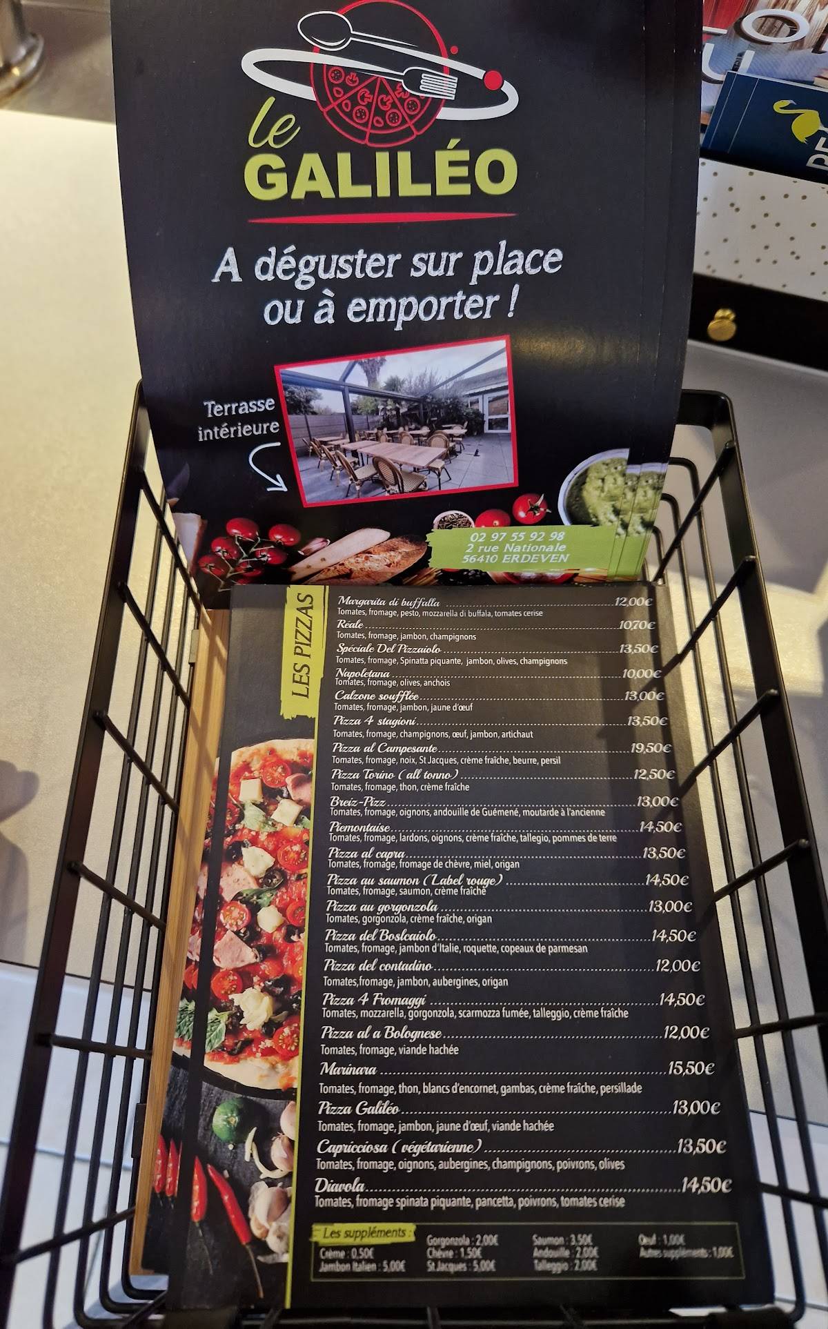 Menu au Galiléo restaurant, Erdeven