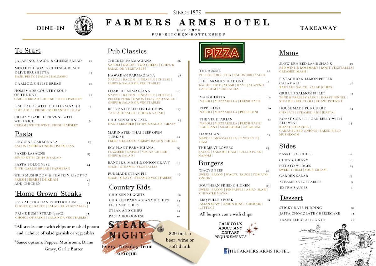 Menu at Farmers Arms Hotel pub & bar, Junortoun