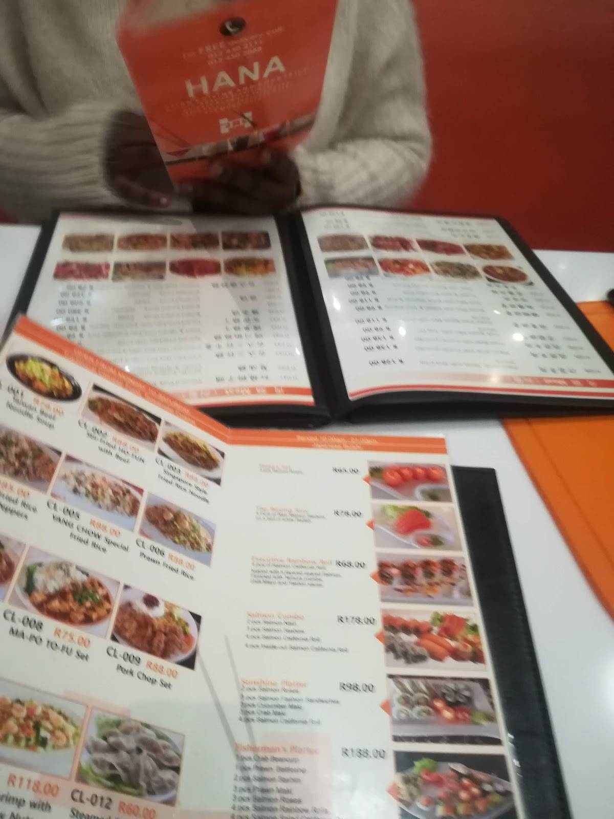 Menu at Hana Asian Cuisine restaurant, Pretoria, 407 Hilda St