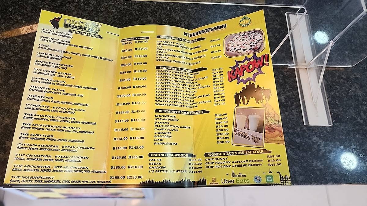 Menu at Hunga Bustas Ormonde restaurant, Johannesburg, 46 Alwen Rd