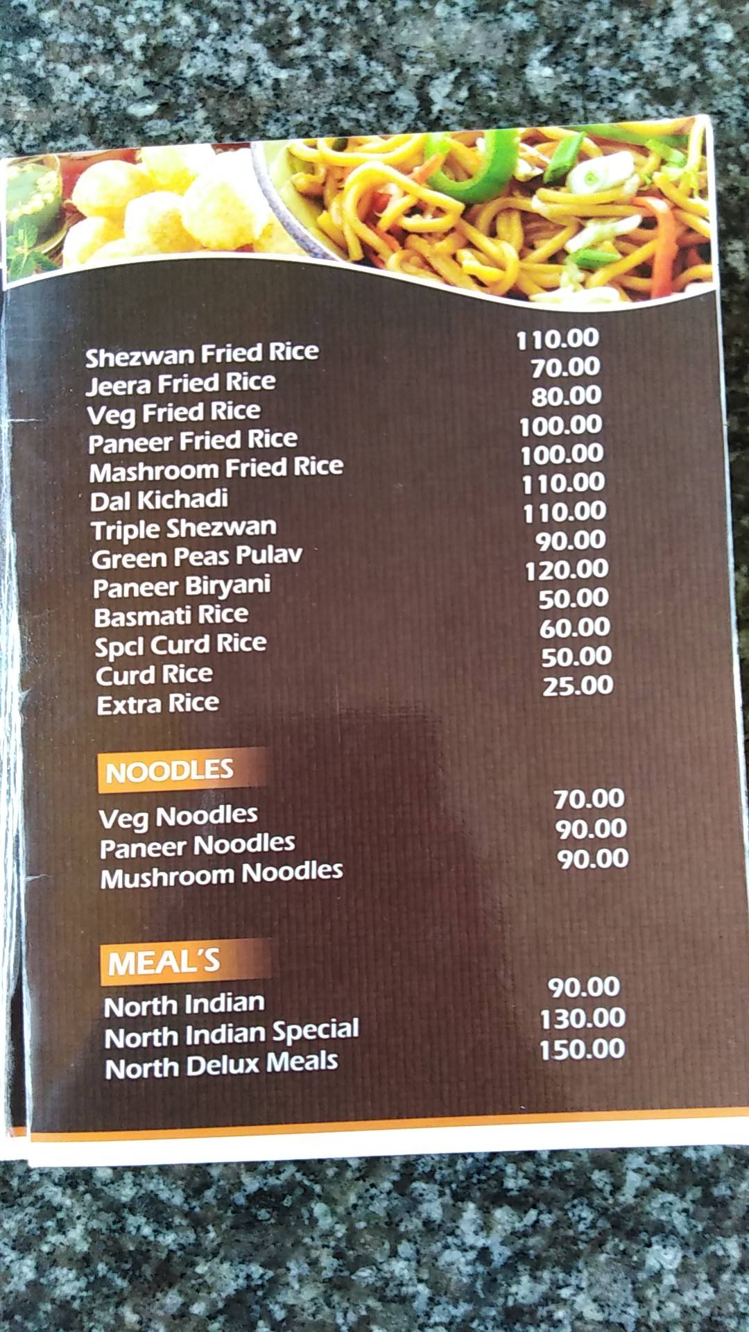 Menu at Indraprastha Hotel, India, NH 66