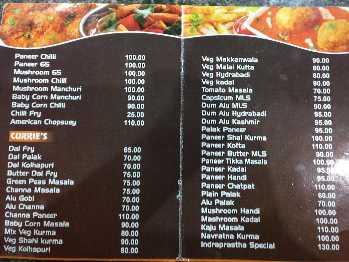 Menu at Indraprastha Hotel, India, NH 66