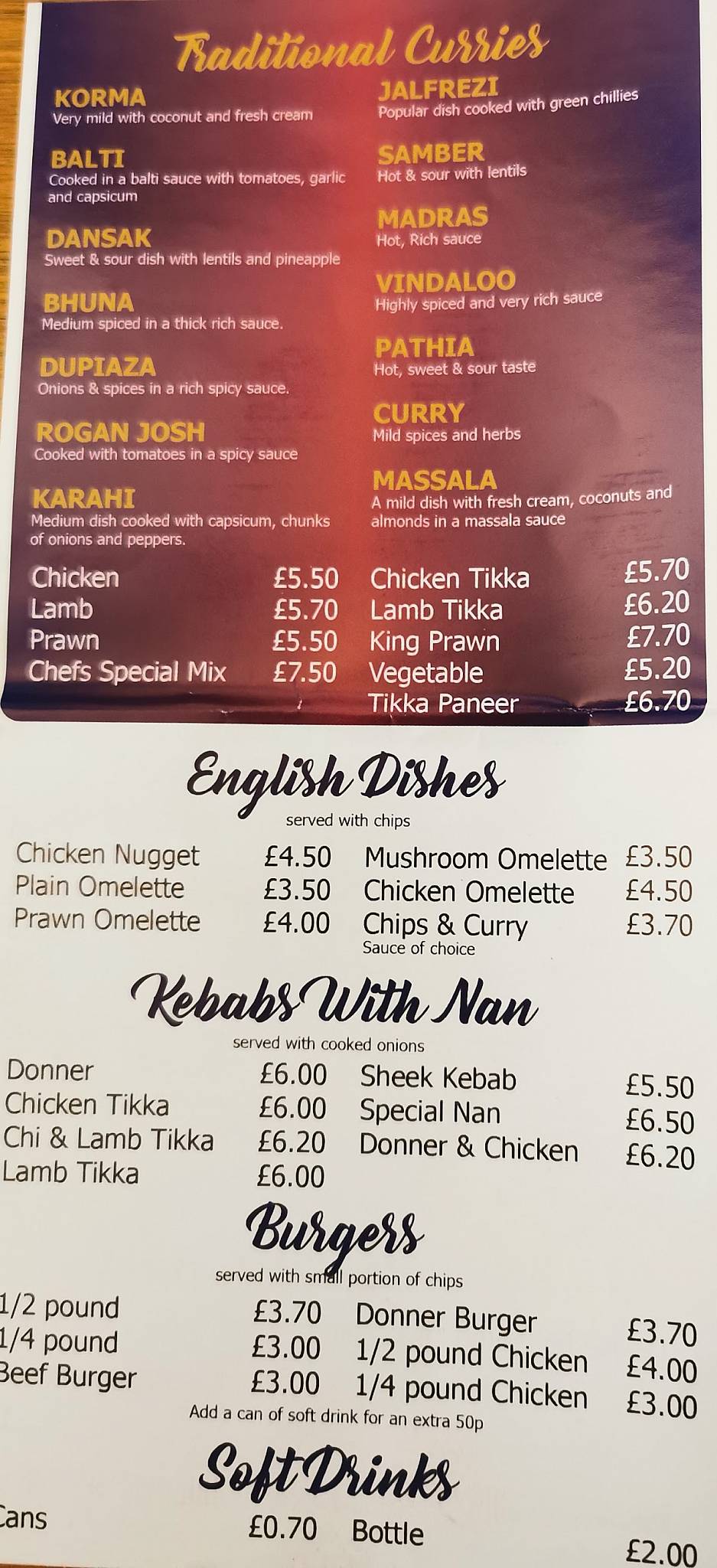 Menu at Jononi balti fast food, Freckleton
