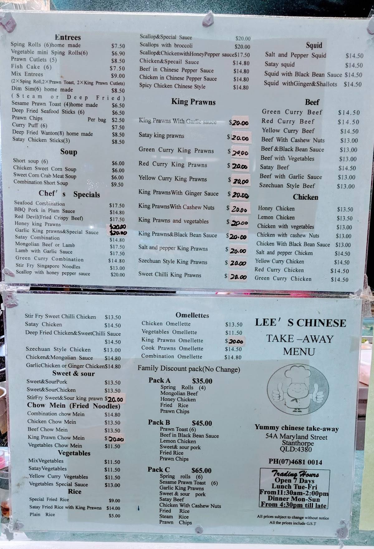 Menu at Lee's Chinese Takeaway fast food, Stanthorpe
