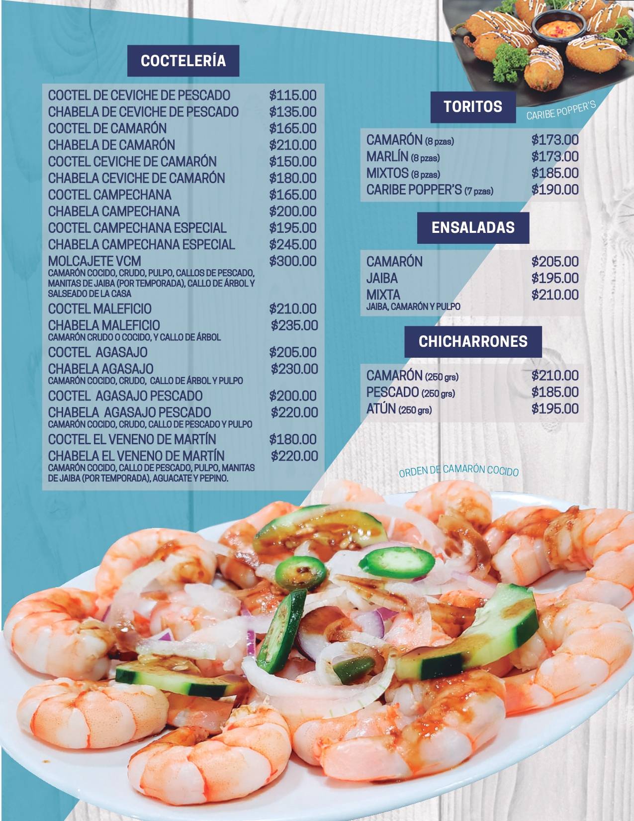 Carta del restaurante Mariscos Vamos con Martín, Ciudad Obregón