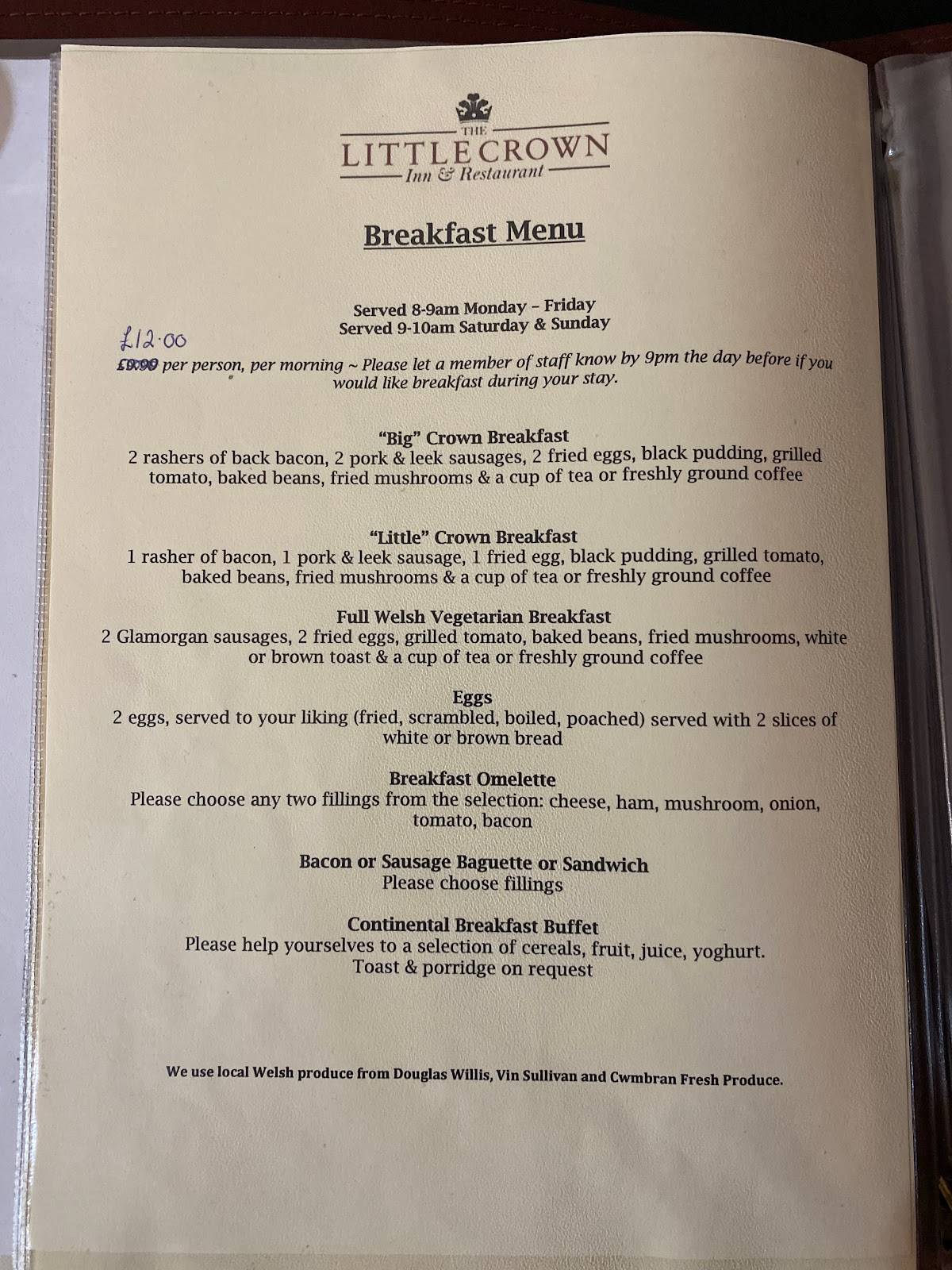Menu at Little Crown Inn pub & bar, Pontypool, Elled Rd