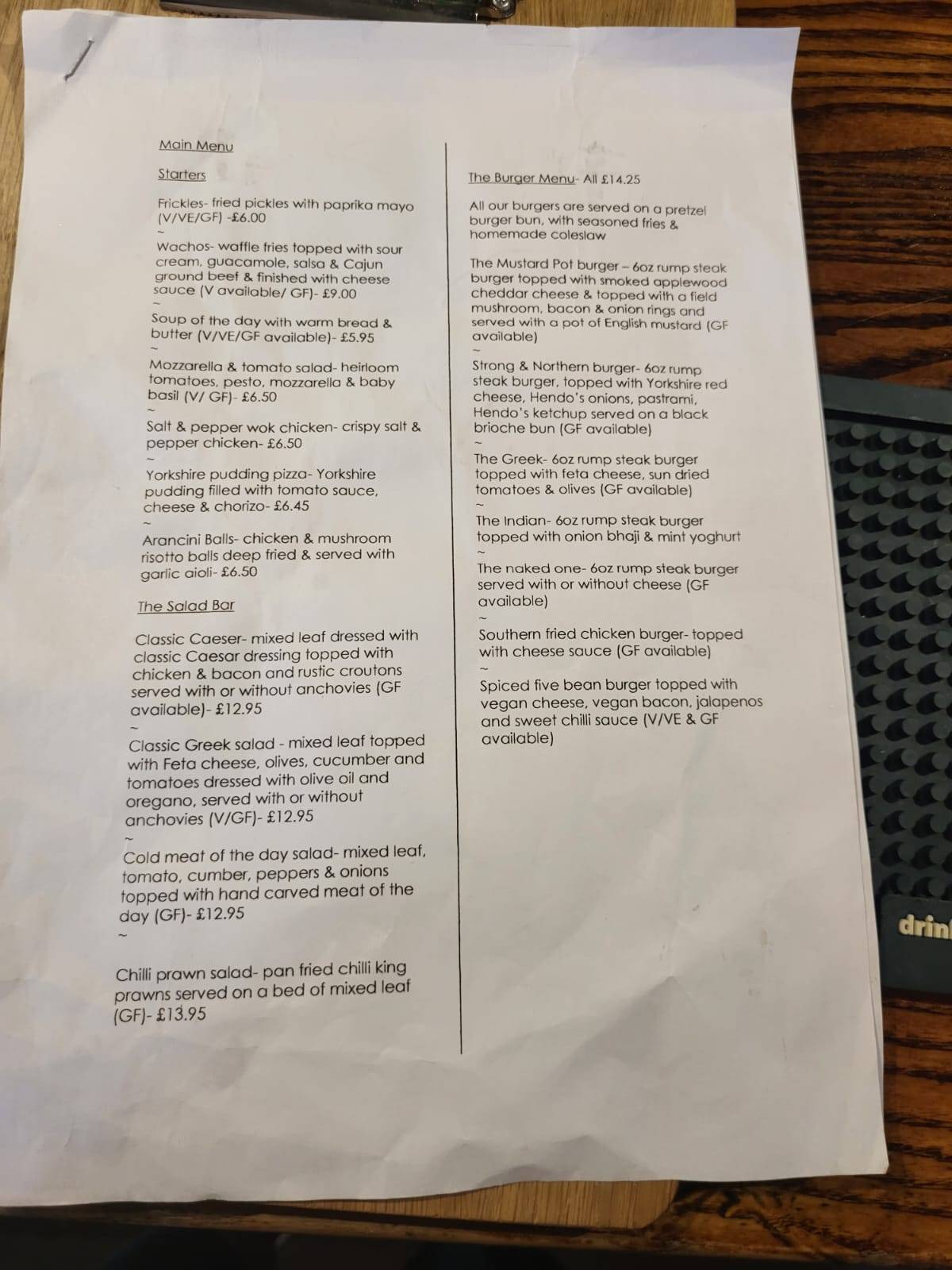 Menu at Ye Olde Mustard Pot pub & bar, Sheffield, Midhope Hall Ln