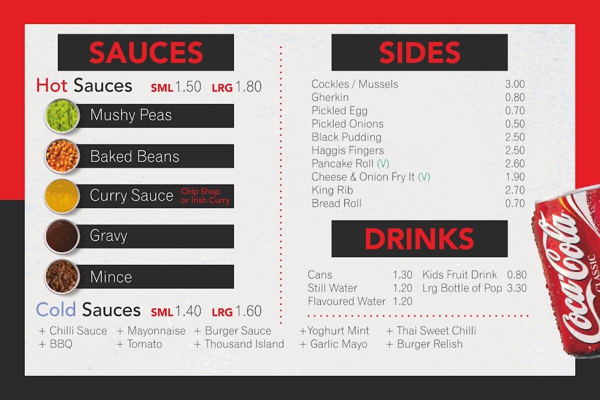 Menu at Rafferty's Chippy restaurant, Corby