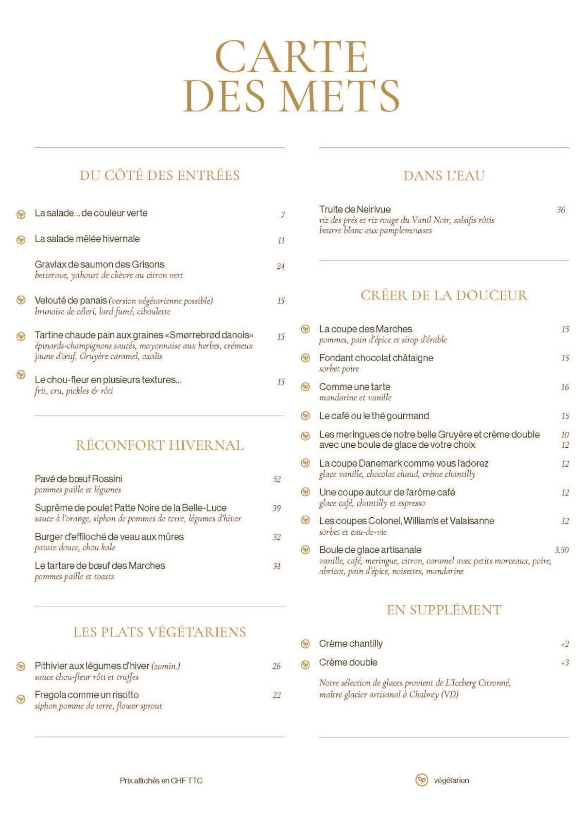 Menu au Café-restaurant Les Marches, Broc, Rte des Marches 16