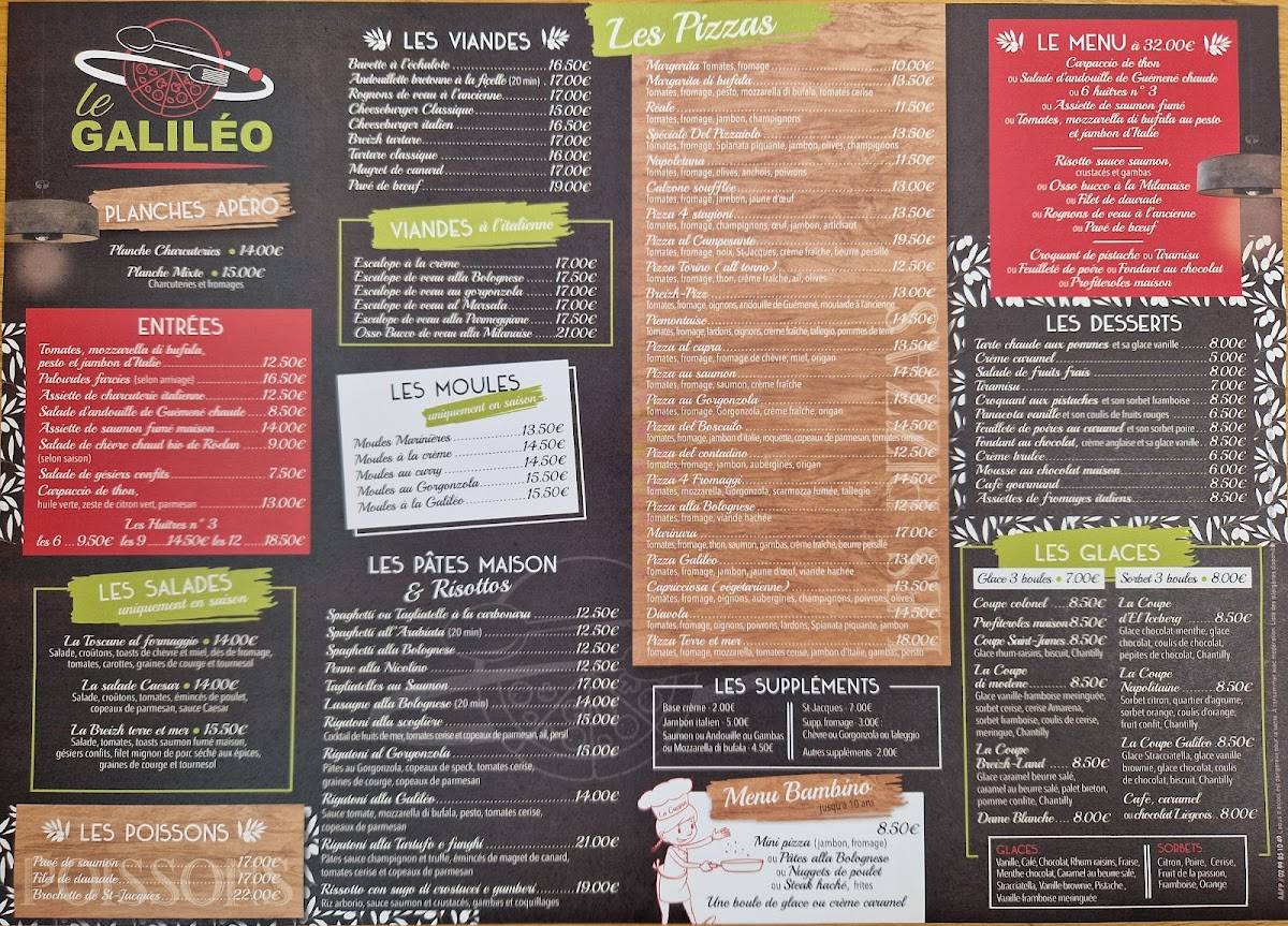 Menu au Galiléo restaurant, Erdeven