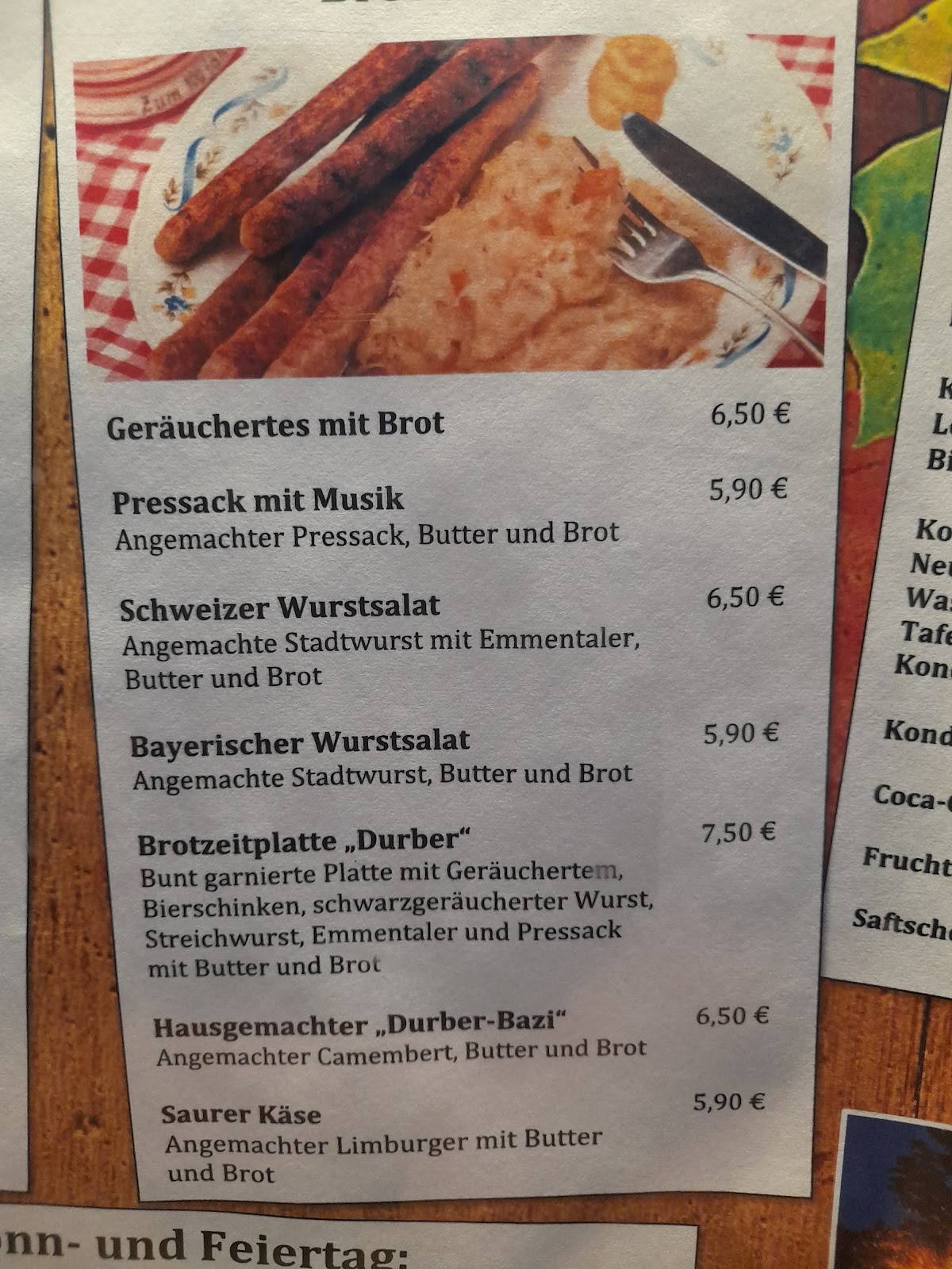 Speisekarte von Gaststätte Beim Durber restaurant, Weiden in der Oberpfalz