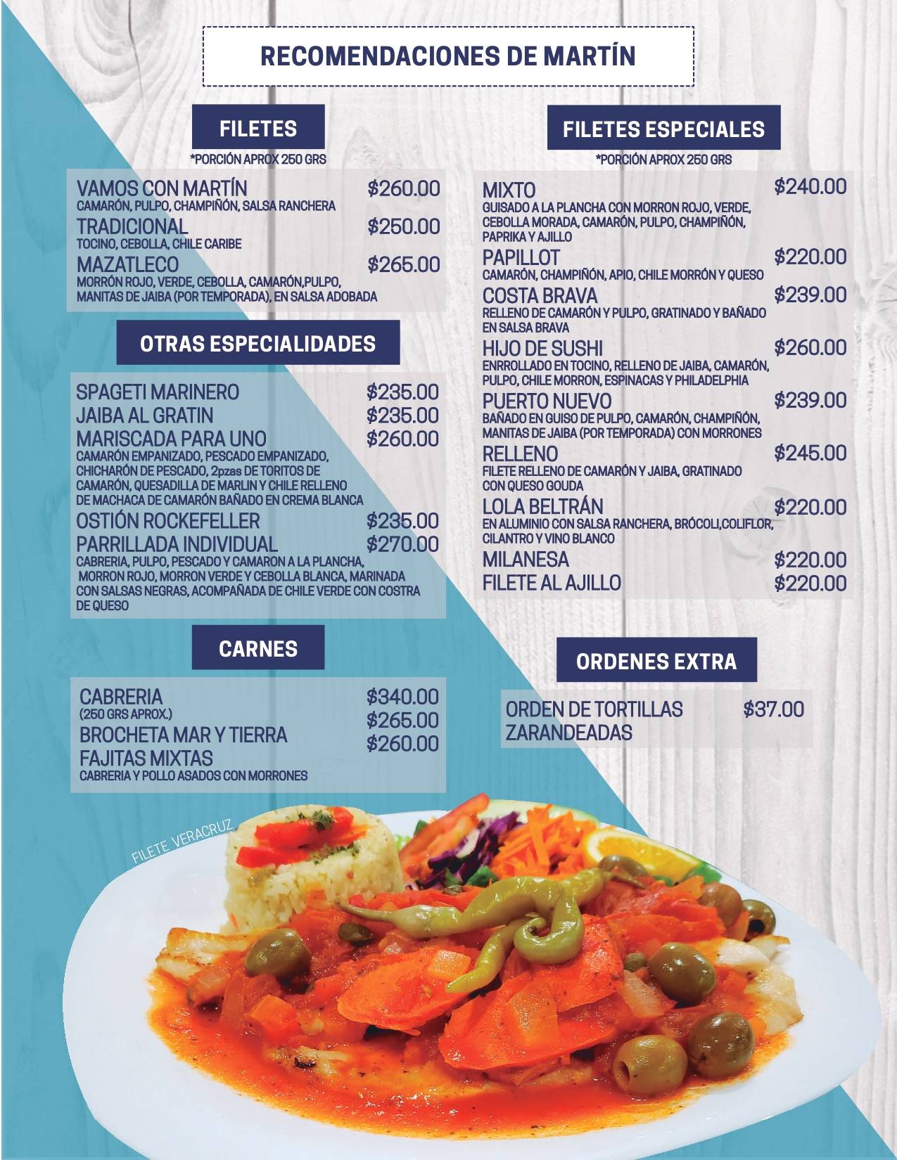 Carta del restaurante Mariscos Vamos con Martín, Ciudad Obregón