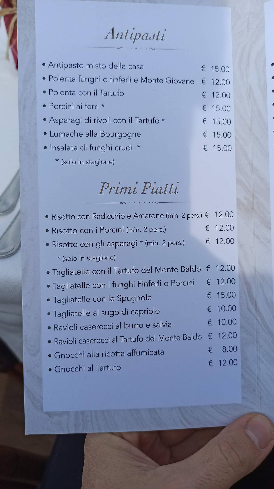 Menu da Ristorante Cima 11, Caprino Veronese