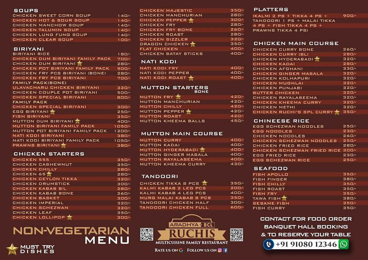 Menu at Ruchis Multicuisine Restaurant, Davanagere
