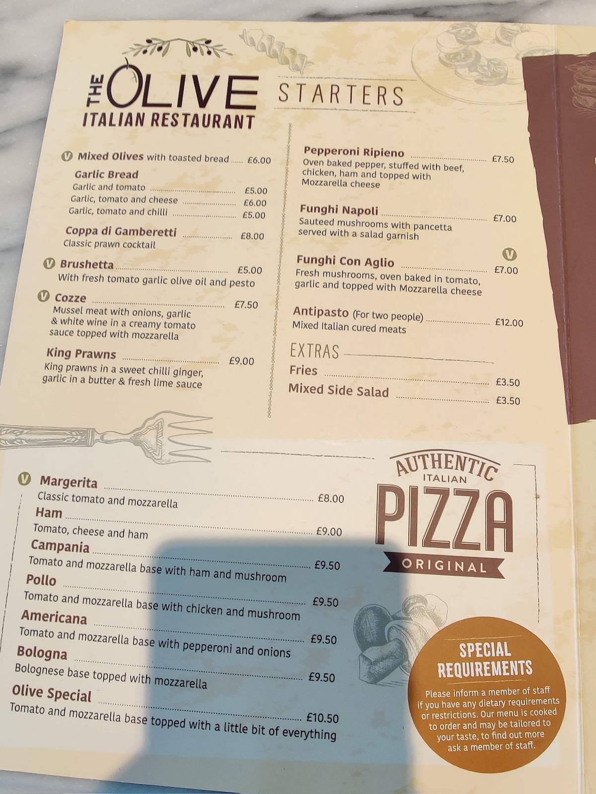 Menu at The Olive restaurant, Skegness