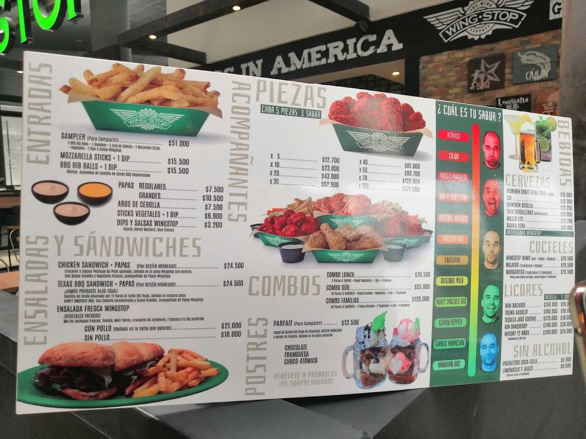 Carta del restaurante Wing Stop, Bogotá
