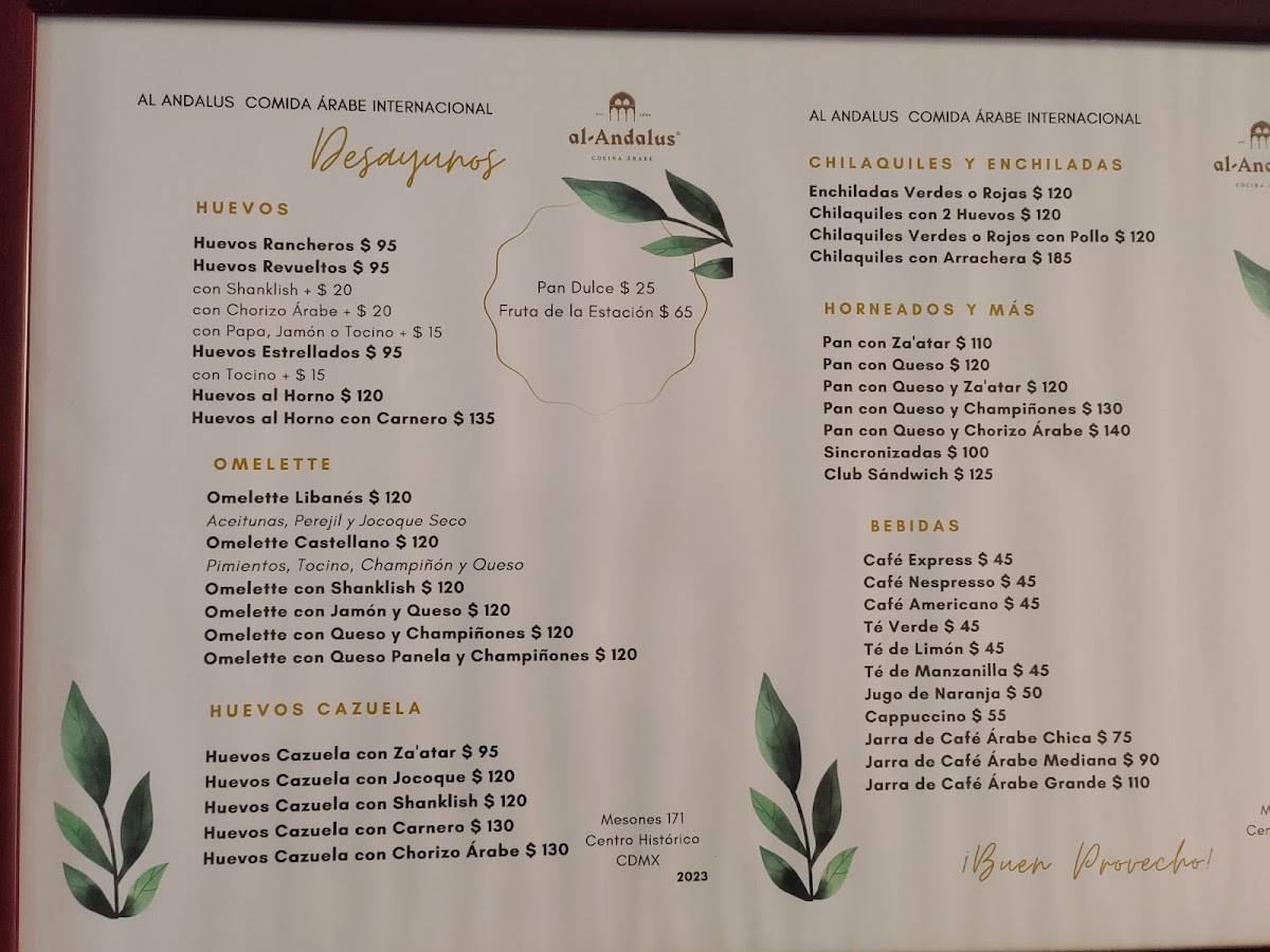 Carta del restaurante Al Andalus, Ciudad del México, Mesones 171 Nueva ...