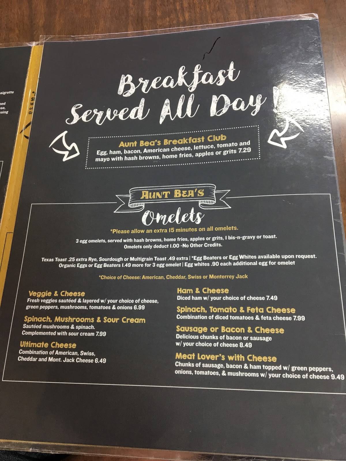 Menu at Aunt Bea's Home Cooking restaurant, Greeneville