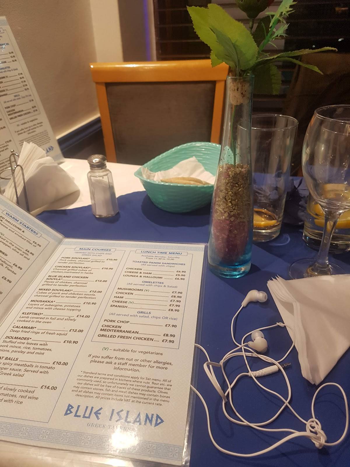 Menu at Blue Island restaurant, Southampton