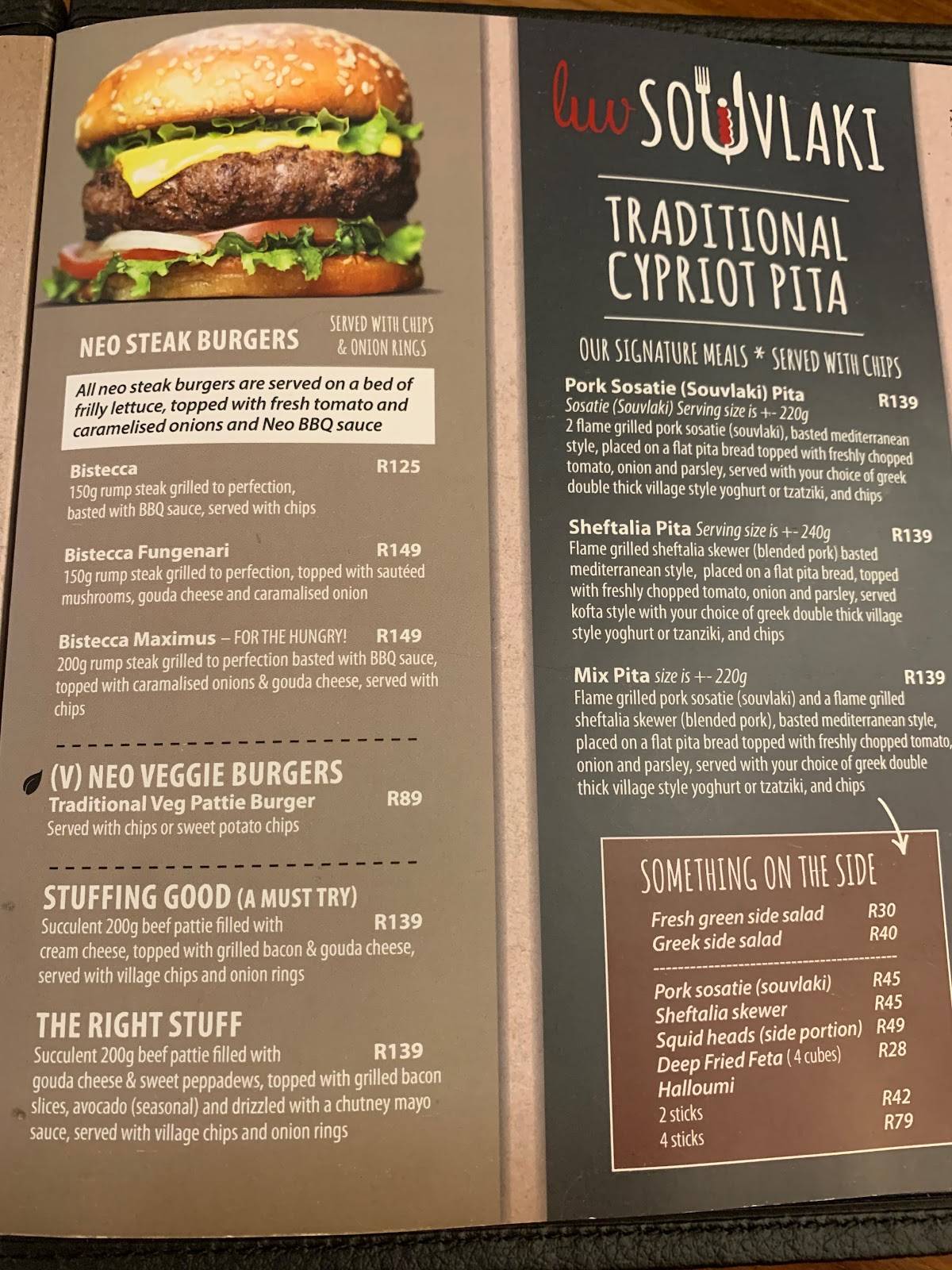 Menu at Café Neo restaurant, East London