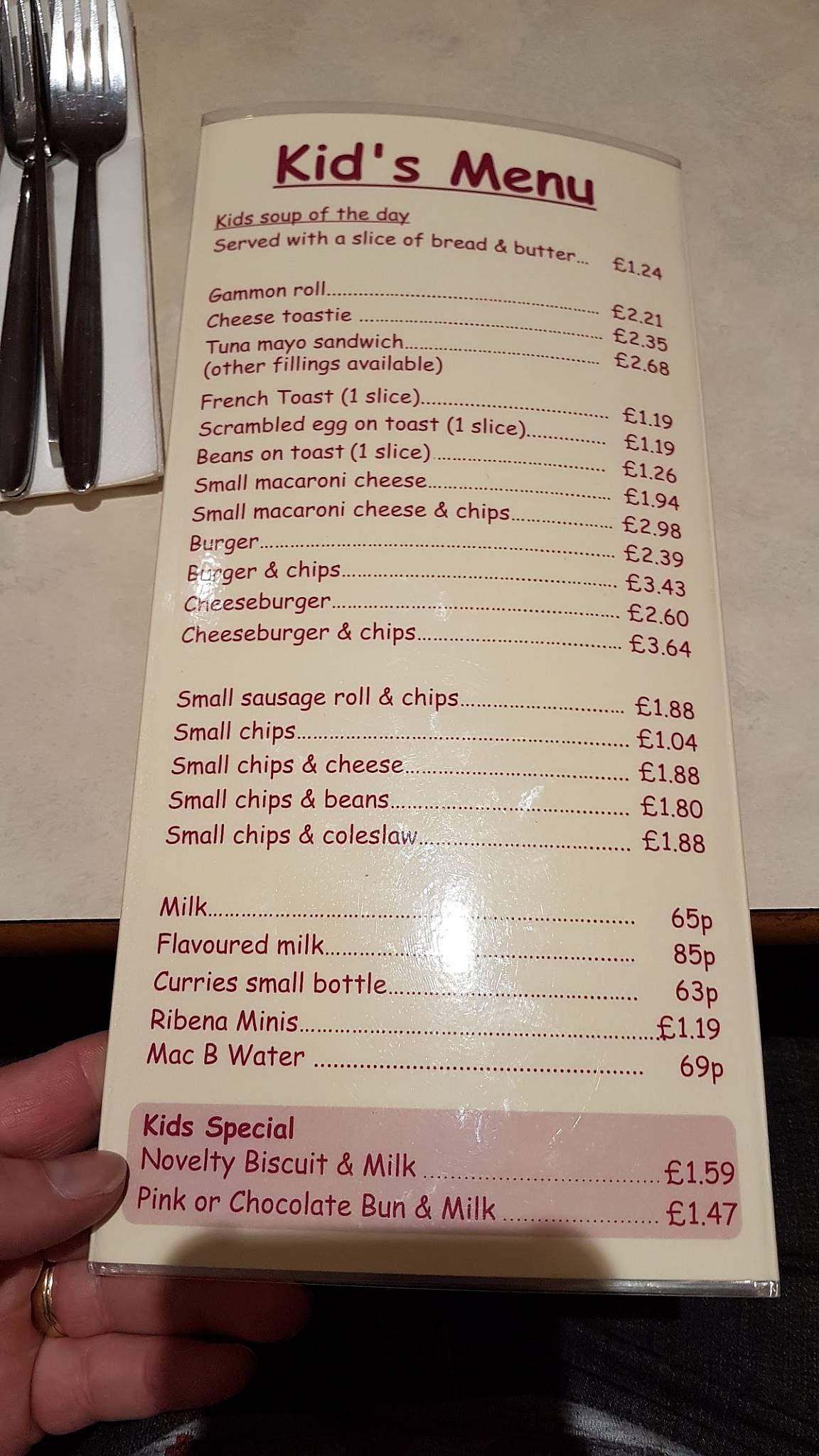 Menu at The Kandy Bar, Saltcoats