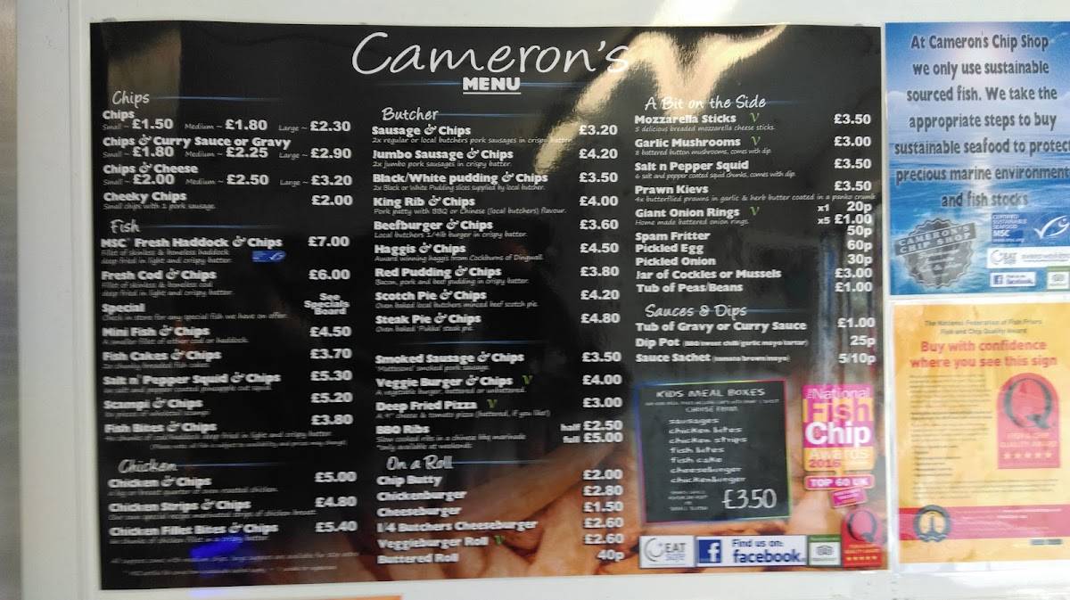 Menu at Camerons Chip Shop fast food, Stornoway