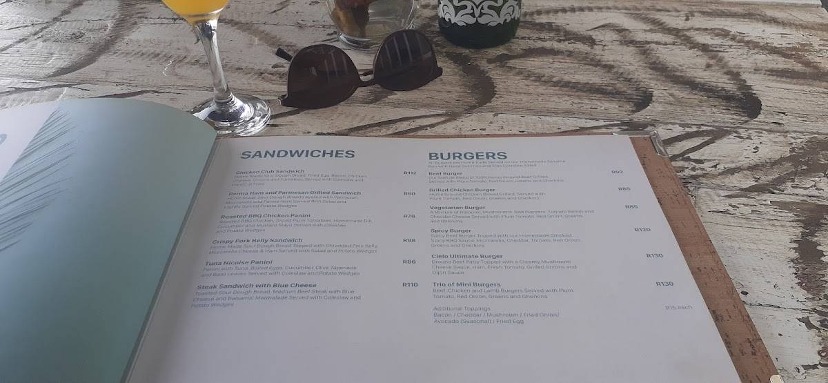 Menu at Cielo Restaurant, Benoni