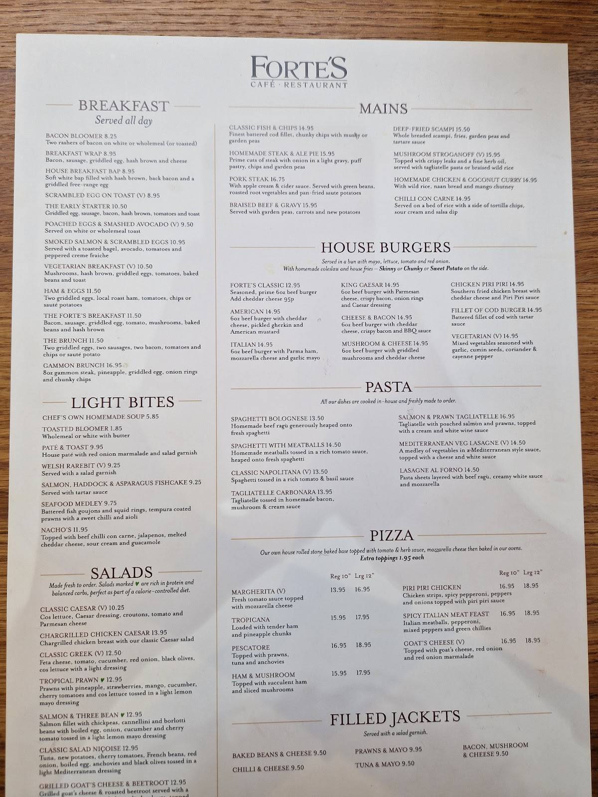 Menu at Forte's Restaurant, Llandudno, 69 Mostyn St