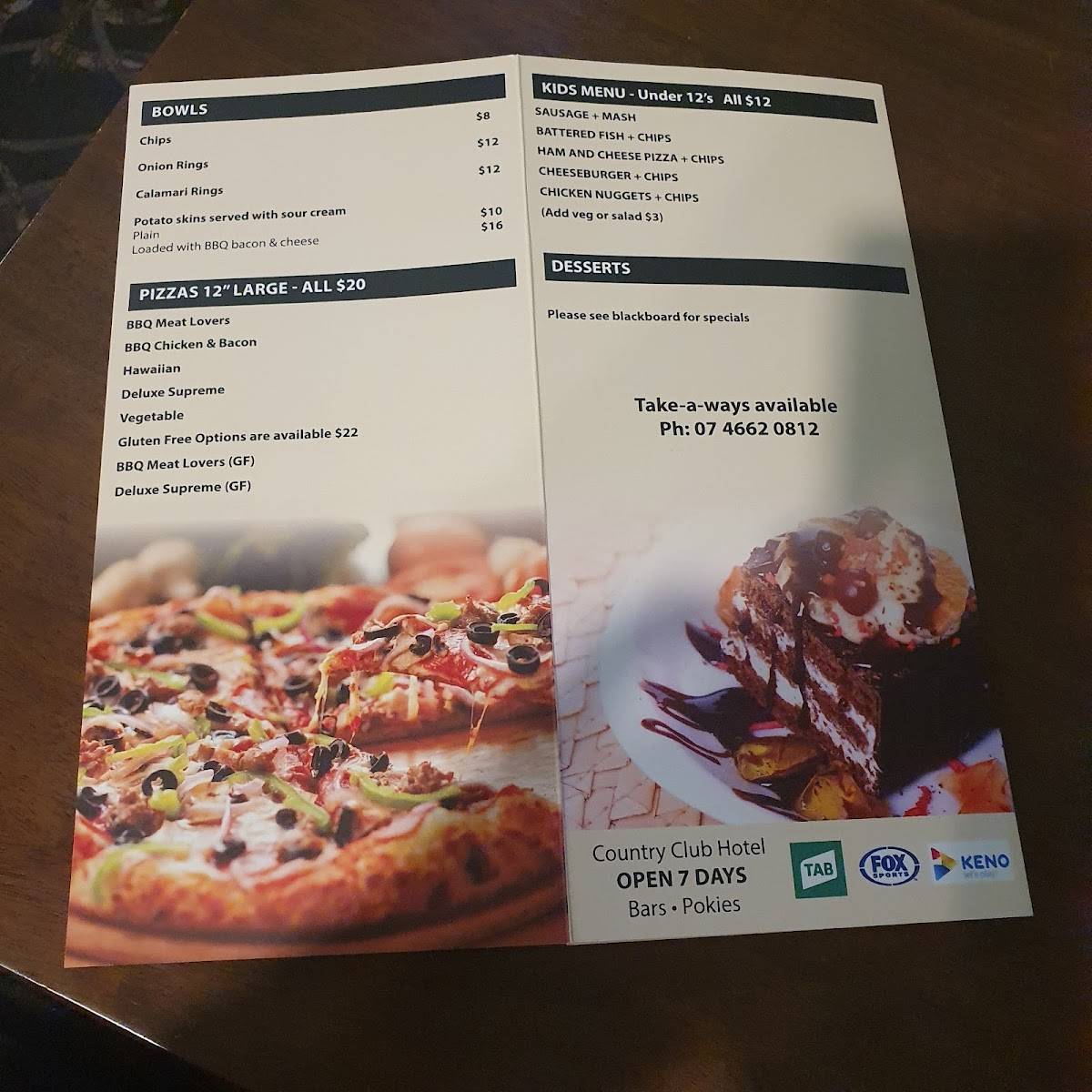 Menu at Country Club Hotel, Dalby